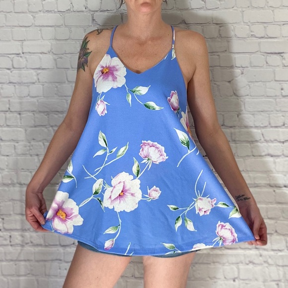 Tops | Blue Floral Flowy Tank Top | Poshmark